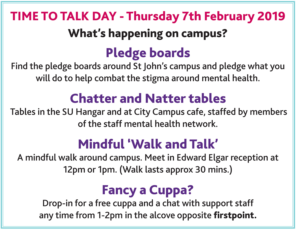 Time to Talk day: Thursday 7th February 2019 – firstpoint